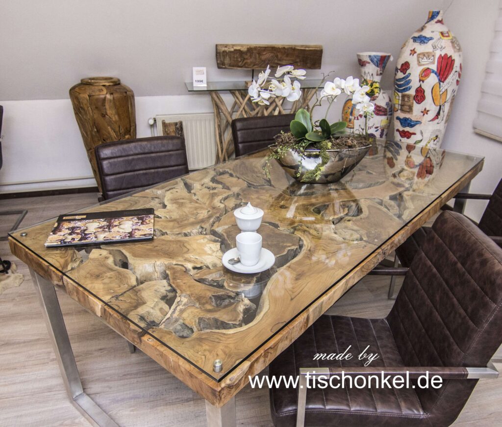 Reclaimed wood dining table with glass top | Buy dining table & coffee ...