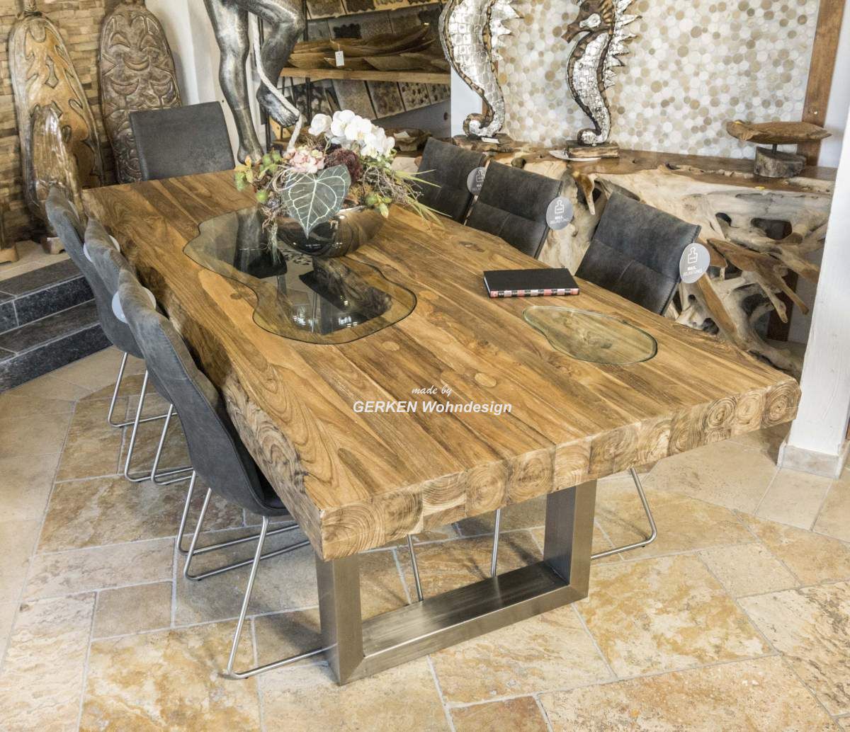 Solid wood dining table for 8 people | 10 cm thick solid wood